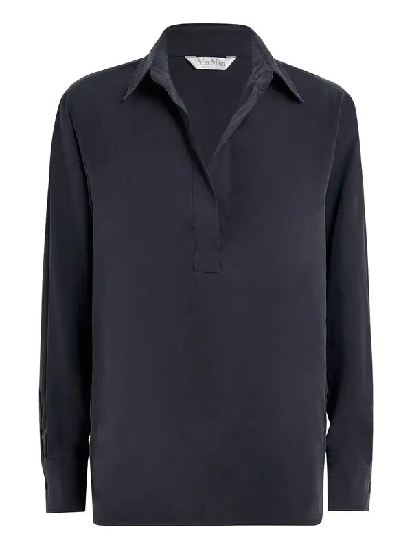 Max Mara Silk Twill V-neck Shirt - Blue