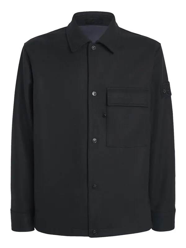 Stone Island Ghost Piece Virgin Wool-blend Felt Overshirt - Navy