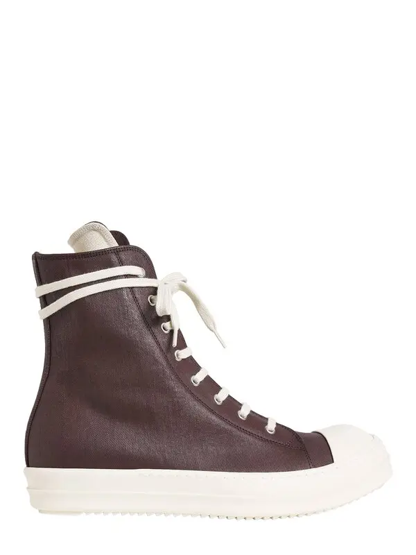 Rick Owens Waxed Canvas High-top Sneakers - Brown