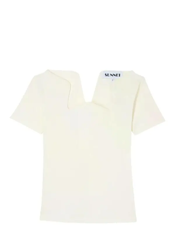Sunnei Ribbed V-neck T-shirt - Neutrals