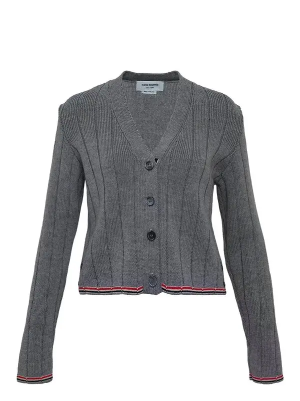 Thom Browne Ribbed Knit V-neck Cardigan - Grey