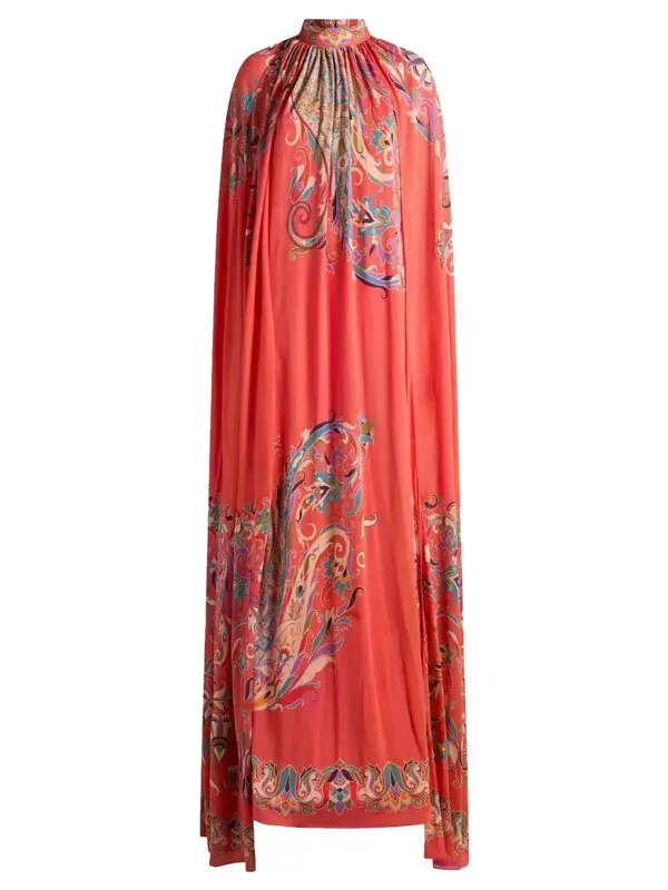 Etro Printed Cape Dress - Red