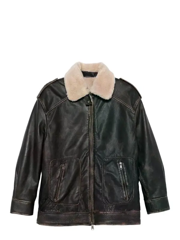 ERALDO Shearling-collar Leather Jacket - Brown