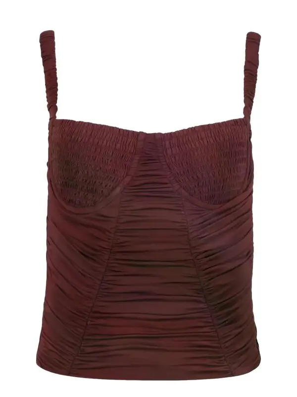 DION LEE Smocked Corset Top - Red