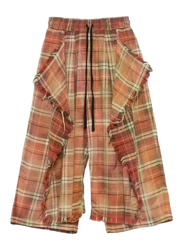 R13 Frayed Plaid Trousers - Orange