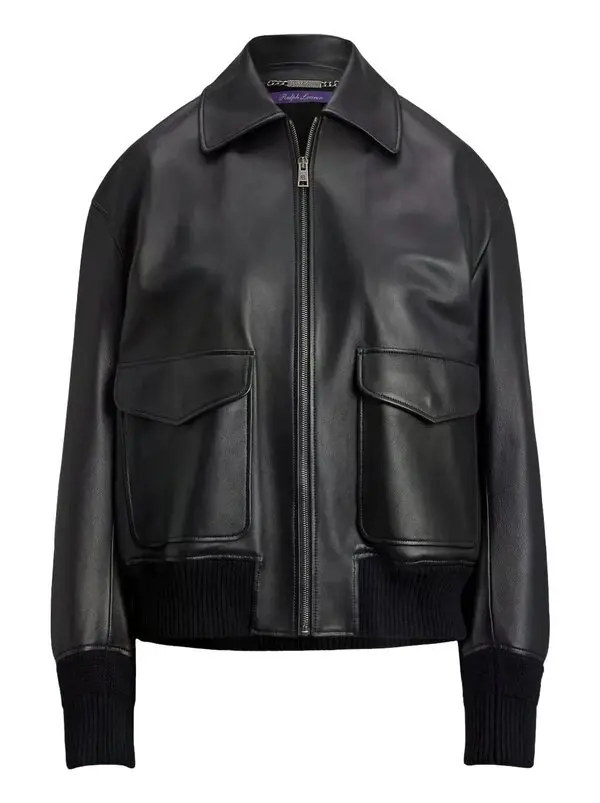 Ralph Lauren Leather Zip-front Bomber Jacket - Black
