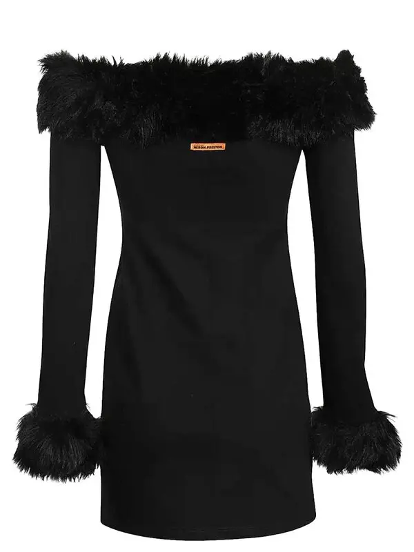 Heron Preston Fur-trimmed Strapless Mini Dress - Black