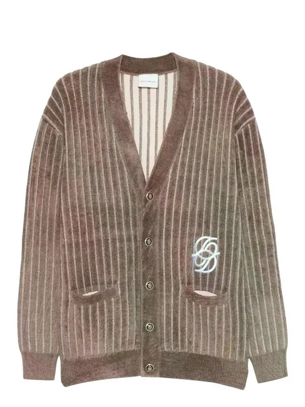 Drole De Monsieur Striped Embroidered Cardigan - Brown