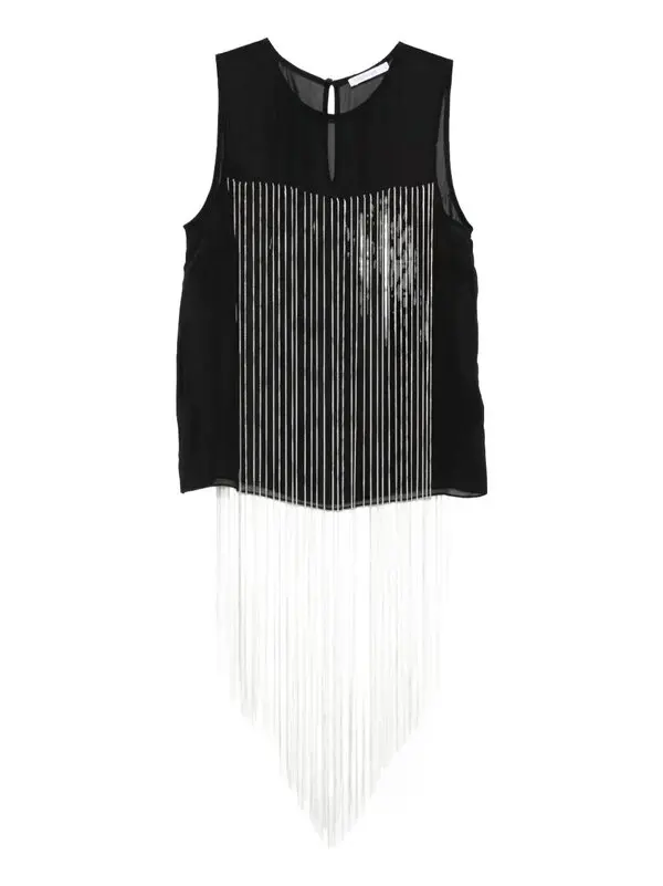 Patrizia Pepe Sheer-panel Fringed Top - Black