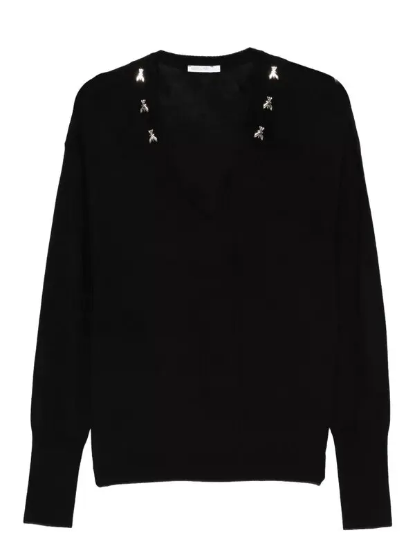 Patrizia Pepe Embellished V-neck Sweater - Black