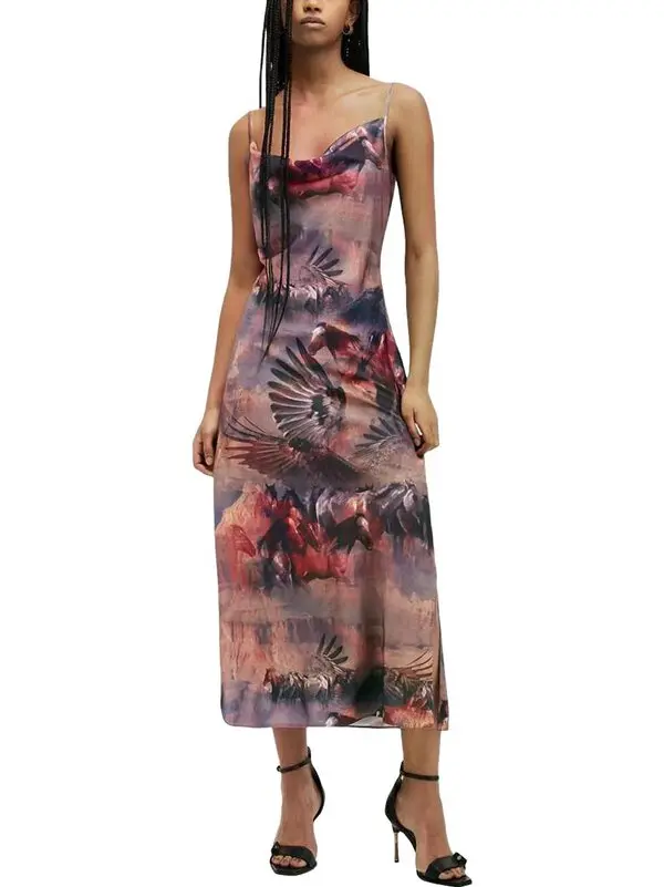 ALLSAINTS Hadley Horse-print Slip Midi Dress - Purple