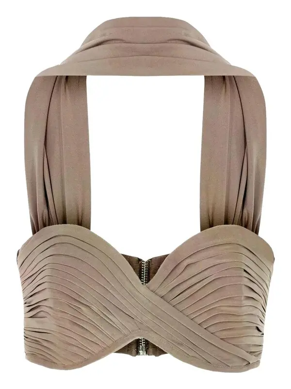 THE NEW ARRIVALS ILKYAZ OZEL Pleated Halterneck Top - Neutrals