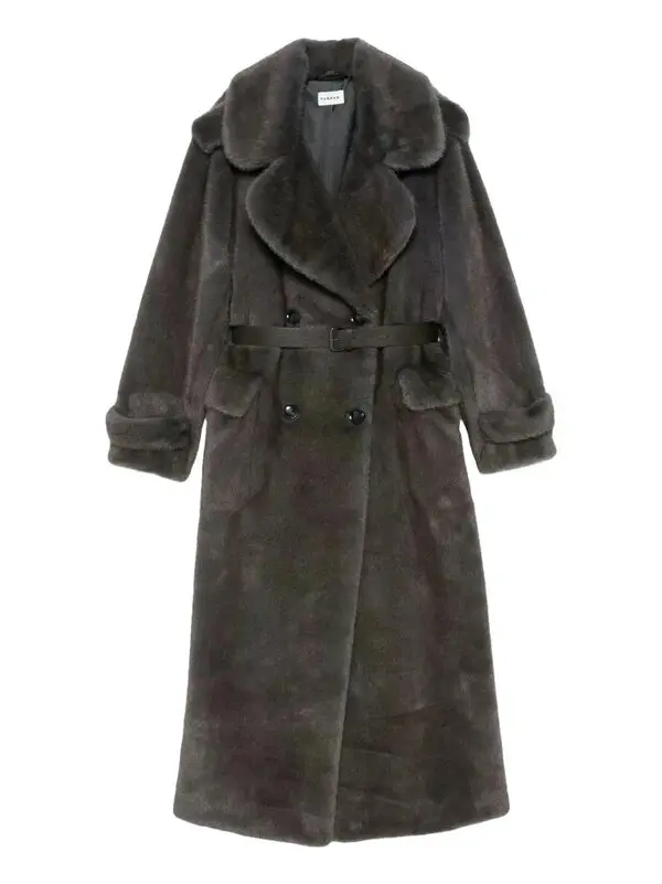 P.a.r.o.s.h Belted Double-breasted Faux Fur Coat - Grey