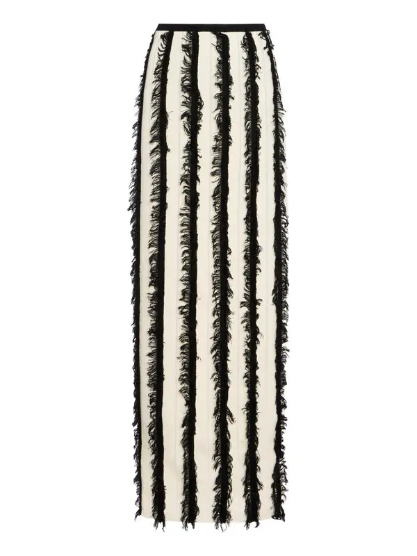 ZANKOV Evangeline Fringed Maxi Skirt - Black,white