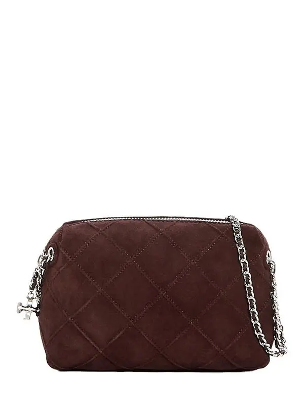 Tory Burch Fleming Quilted Suede Crossbody Bag - Licorice