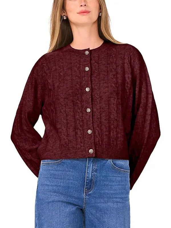 1.State Cable Knit Cardigan - Windsor Wine