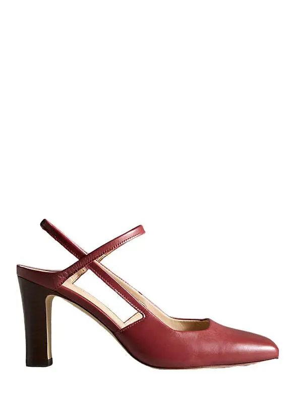 Anthropologie Vintage Square-toe Slingback Heels - Red
