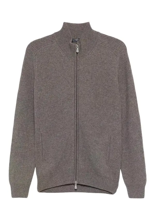 BARBA NAPOLI Ribbed Zip-up Cardigan - Brown