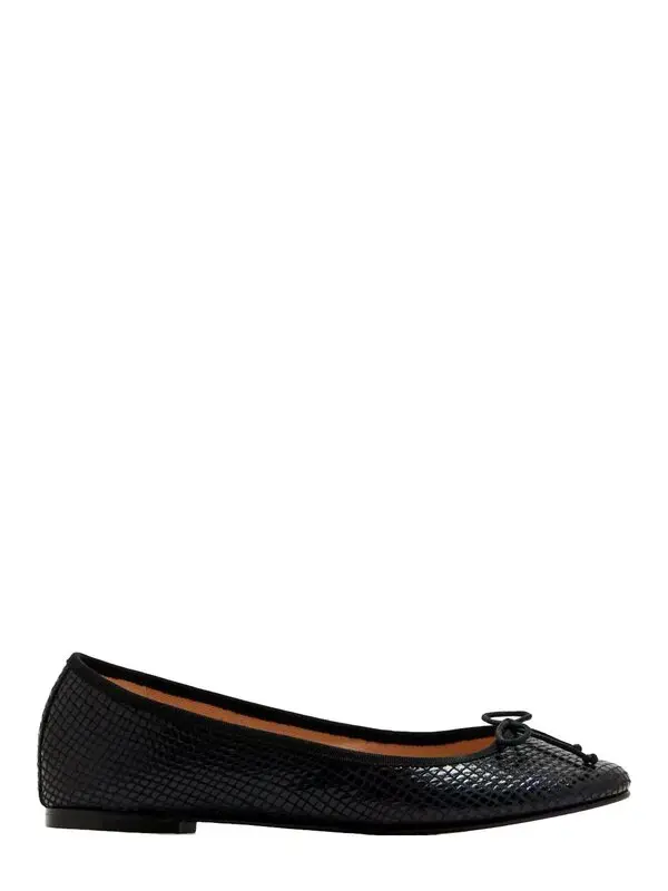 HOUSE OF BALLERINAS Snakeskin-effect Bow Ballet Flats - Black