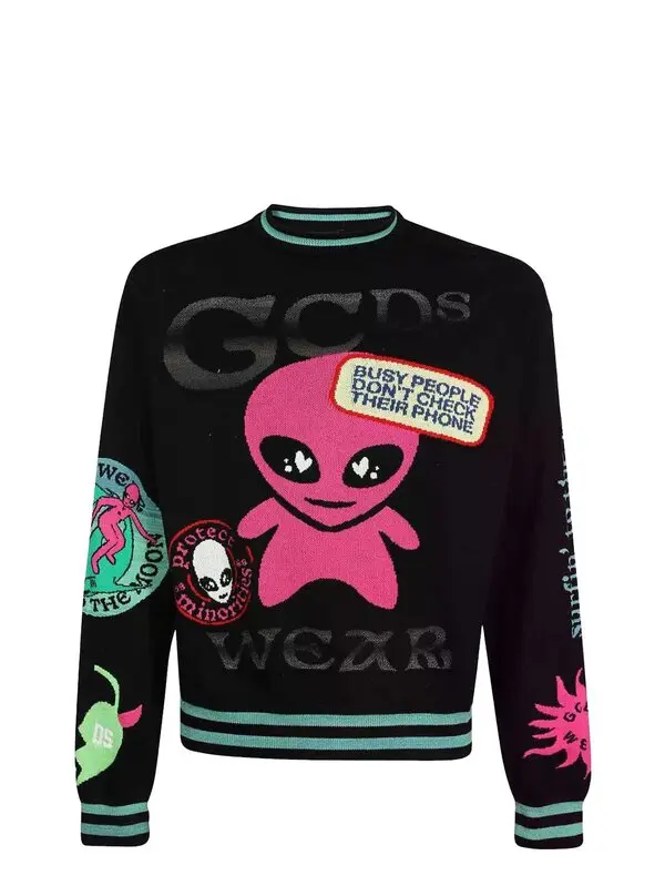 Gcds Alien Graphic Crew-neck Sweatshirt - Black