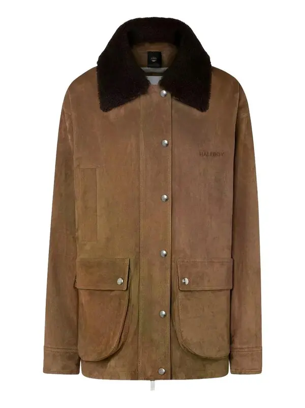 HALFBOY Suede Jacket With Corduroy Collar - Brown