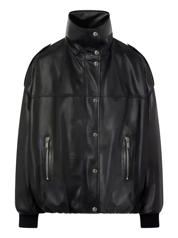 HALFBOY Snap-button Leather Jacket - Black
