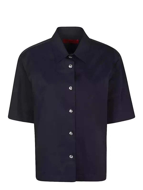 THELATEST Jewel-button Short-sleeve Shirt - Black