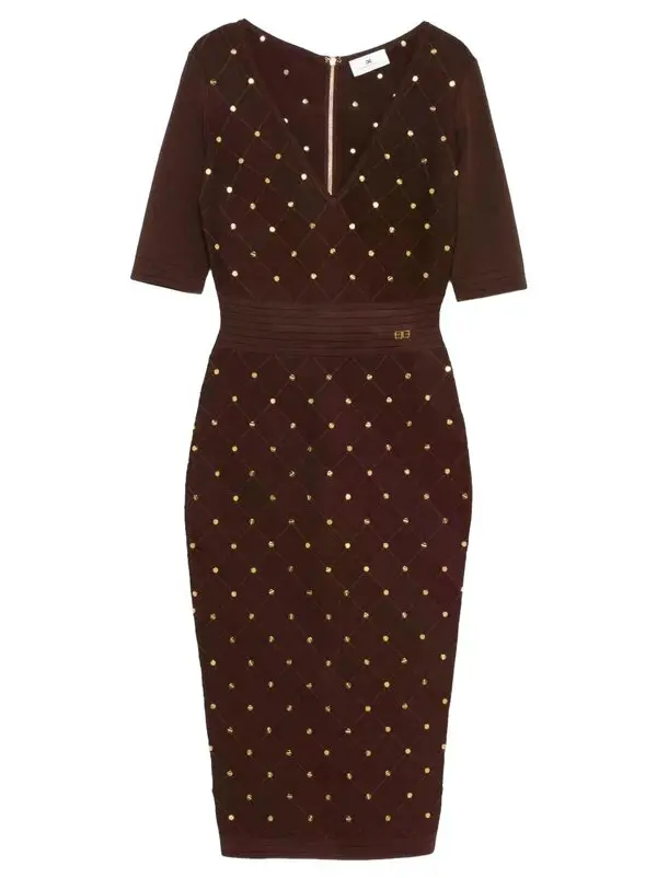 Elisabetta Franchi V-neck Geometric Embellished Dress - Brown
