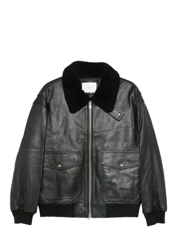 DUNST Shearling-collar Leather Jacket - Black