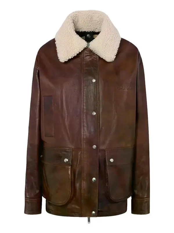HALFBOY Shearling-collar Leather Jacket - Brown