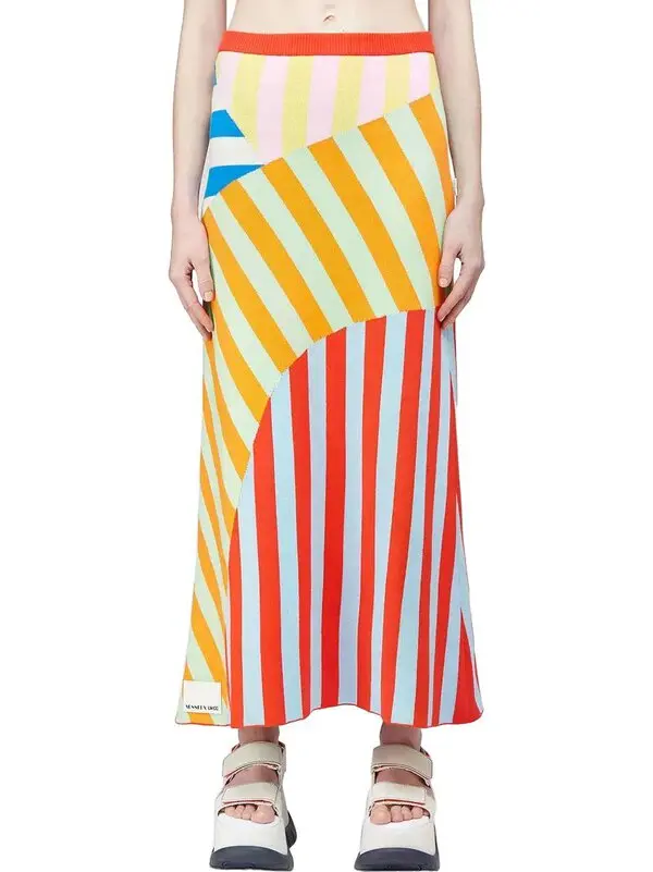 Sunnei Striped Panelled Midi Skirt - Yellow