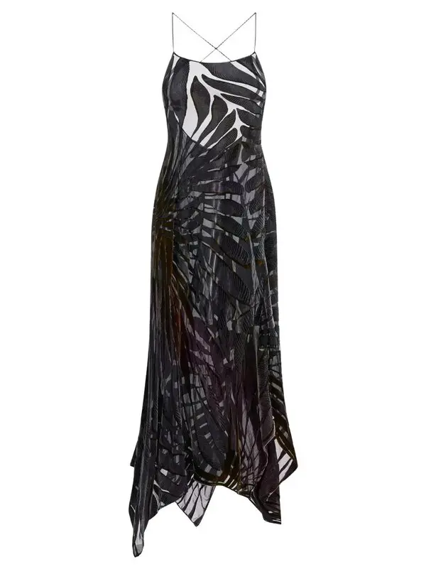 Roberto Cavalli Leaf-print Velvet Dress - Black