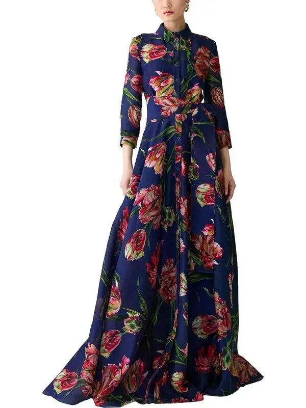 Carolina Herrera Tulip-print Shirt Maxi Dress - Blue