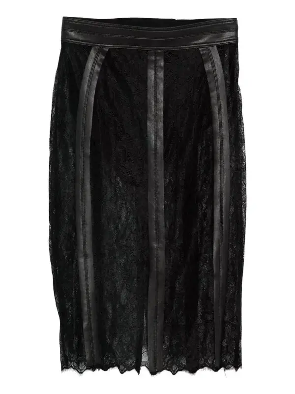 Elisabetta Franchi Leather-trimmed Lace Midi Skirt - Black