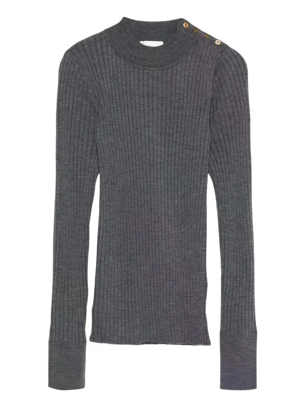 FORTE_FORTE Ribbed Turtleneck With Button Detail - Grey