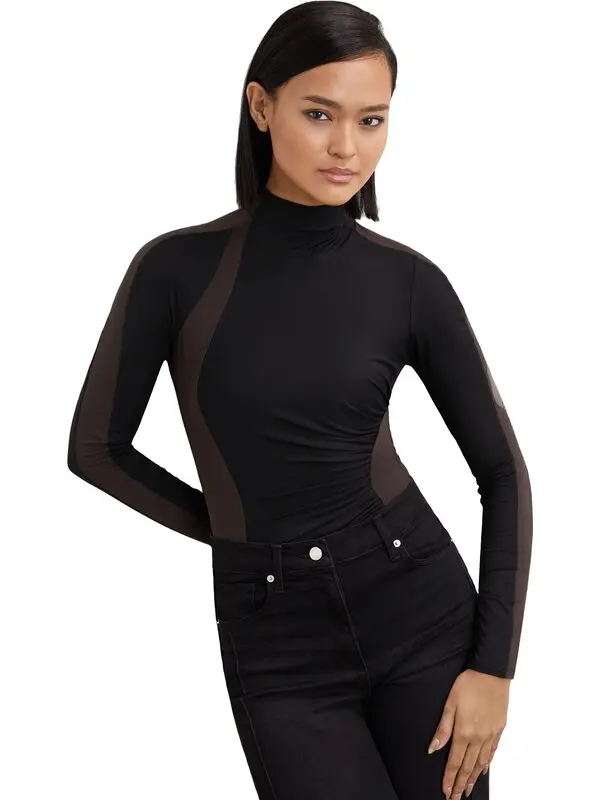 REISS Stretch-lyocell Jersey Ruched Bodysuit - Black/chocolate Brown