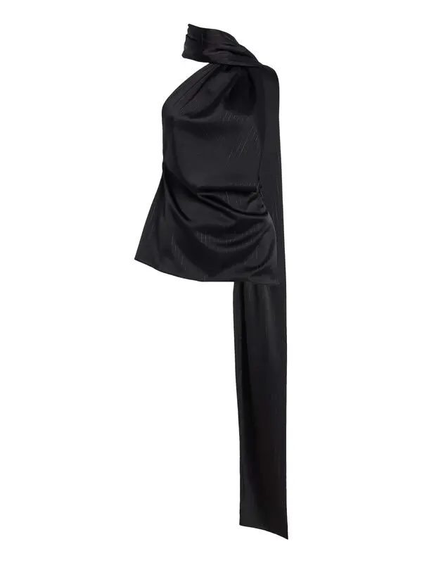 LAQUAN SMITH Scarf Detailed Satin Top - Black