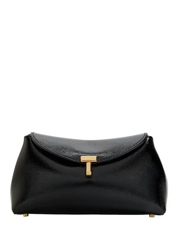 TOTÊME T-lock Mini Patent Leather Clutch - Black