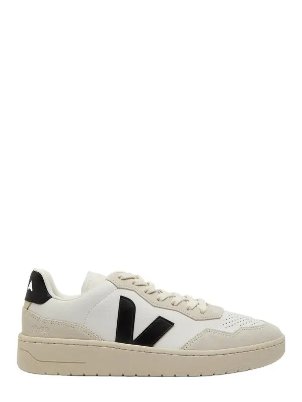 VEJA V-90 Panelled Grained Leather Sneakers - White And Black