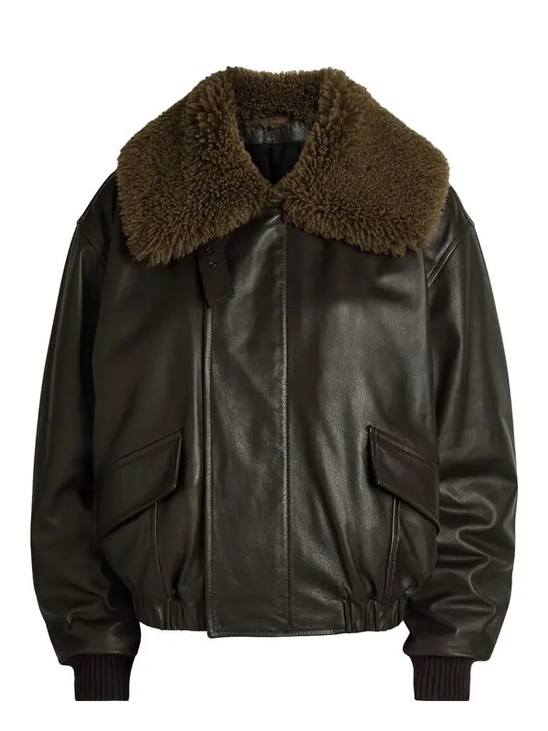 LEMAIRE Quilted Leather Jacket - Dark Brown