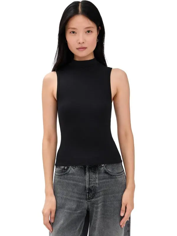 PERFECTWHITETEE Luxe Rib Sleeveless Tank - True Black