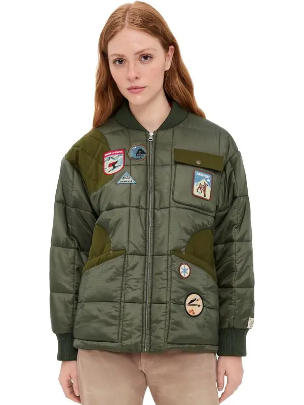 Sea Eira Quilted Patched Puffer Jacket - Olive