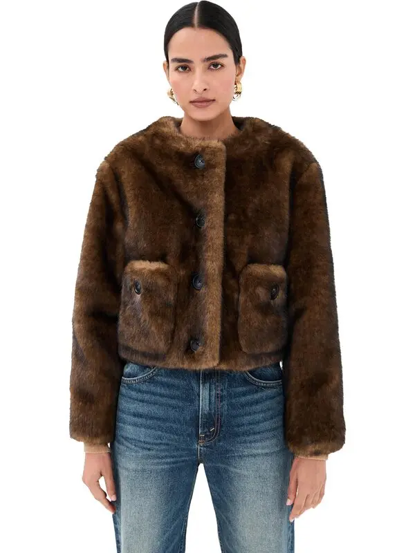 Marc Jacobs Teddy Faux Fur Cropped Jacket - Brown