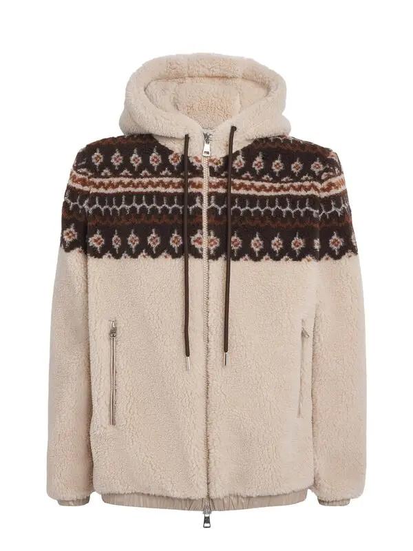 Moncler Wool-blend Geometric Jacquard Hoodie - Brown