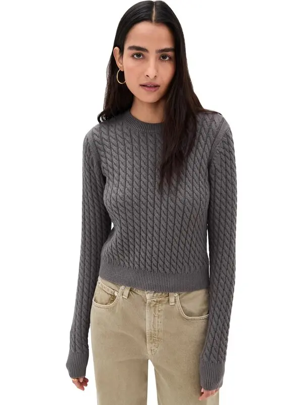 FAVORITE DAUGHTER Cable Knit Crewneck Sweater - Grey Shadow