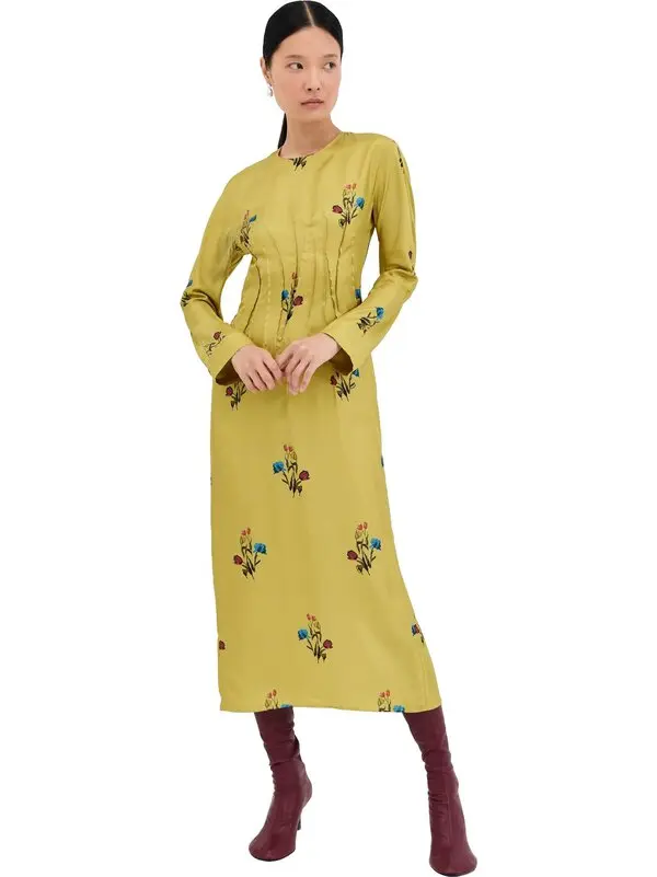Marni Silk Long Sleeve Midi Dress - Citronelle