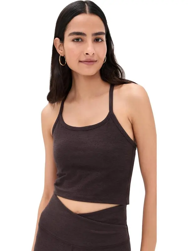 Beyond Yoga Spacedye Slim Racerback Cropped Tank - Dark Chocolate Heather