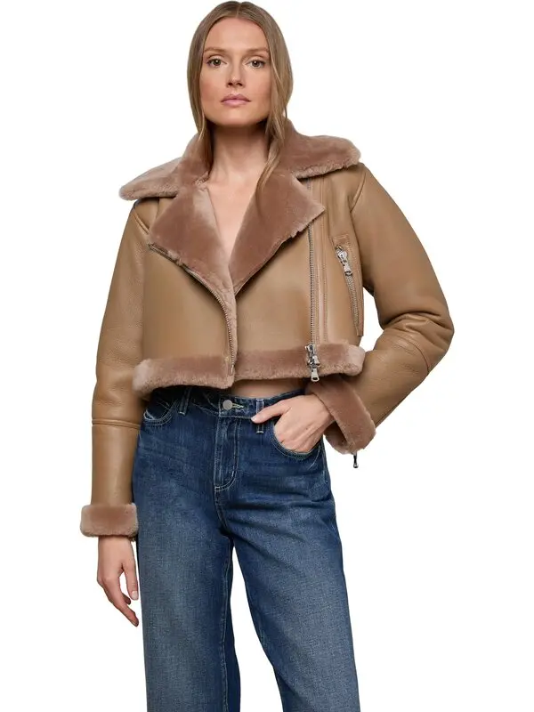 L'Agence Pike Shearling Leather Jacket - Chanterelle