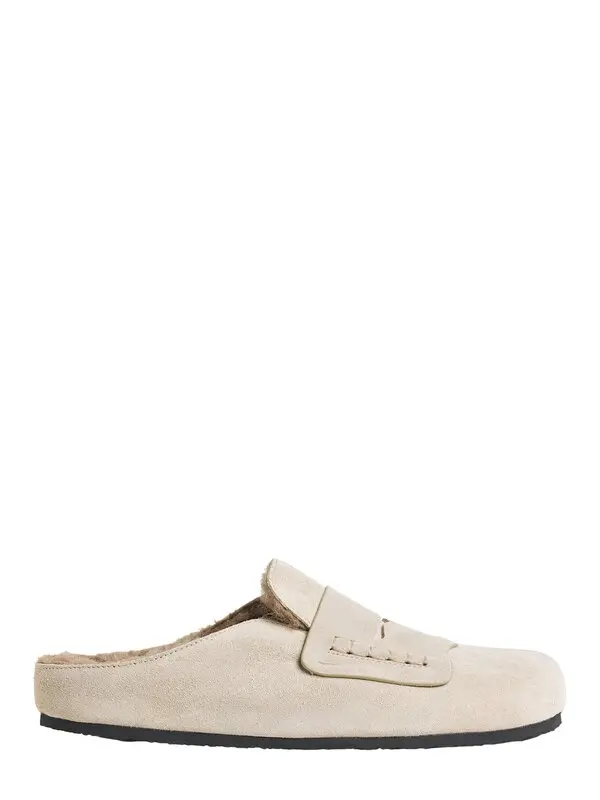 Jacquemus Suede Shearling Mule Loafers - Beige