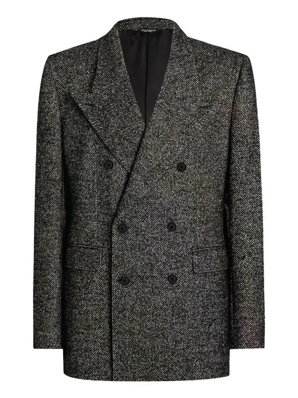 Dolce & Gabbana Herringbone Double-breasted Blazer - Grey